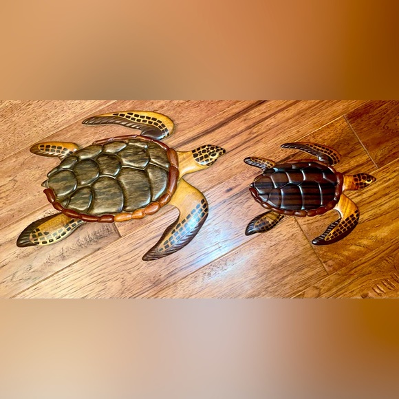 Wall Decor | Vtg Hand Crafted Wooden Sea Turtles W Hand Painting Diff ...
